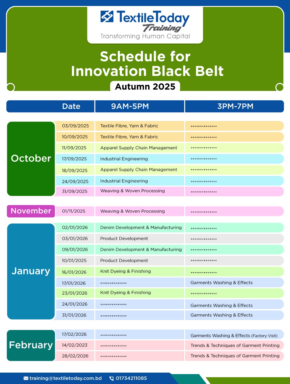 Upcoming Training Schedule (October 2025 – February 2026) / Autumn 2025 ...